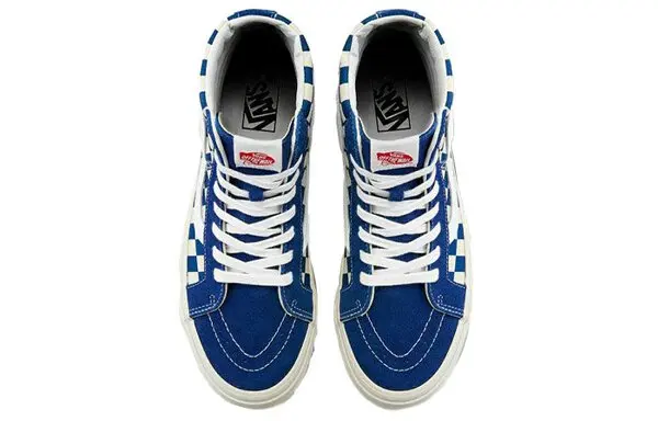 VANS Style 38 Checkerboard High Top Sneakers - White/blue
