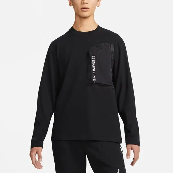 JORDAN Splicing Pocket Reflective Printing Round Neck Pullover T-shirt