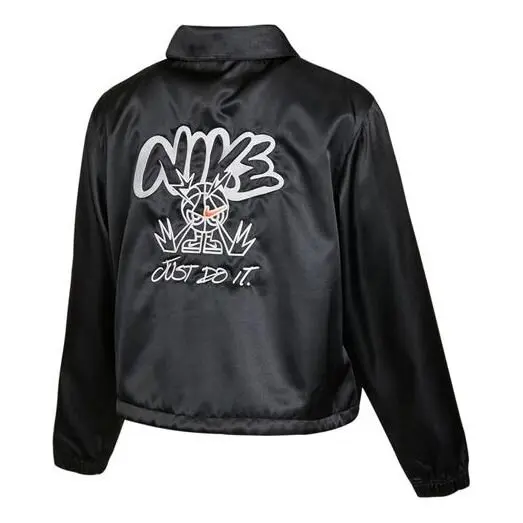 Nike Satin Bomber Jacket With Embroidered Graphics - Black