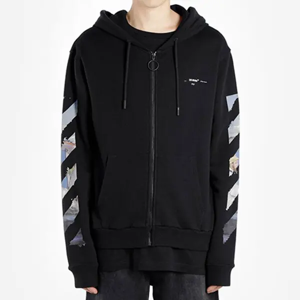 Off-White Diagonal Arrow Print Zipped Cotton