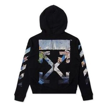 Off-White Diagonal Arrow Print Cotton Zip Hoodie - Black