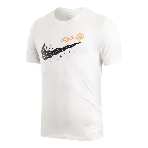 Nike Printing Large Logo Casual Round Neck Short Sleeve White T-shirt - Multi-color