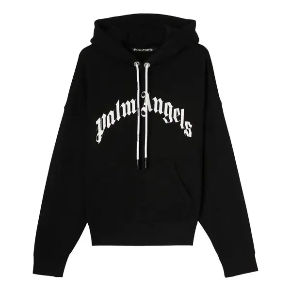 Palm Angels Curved Logo Hoodie - Black/white