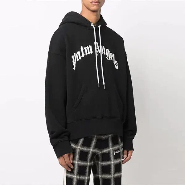 Palm Angels Curved Logo Hoodie 'black White