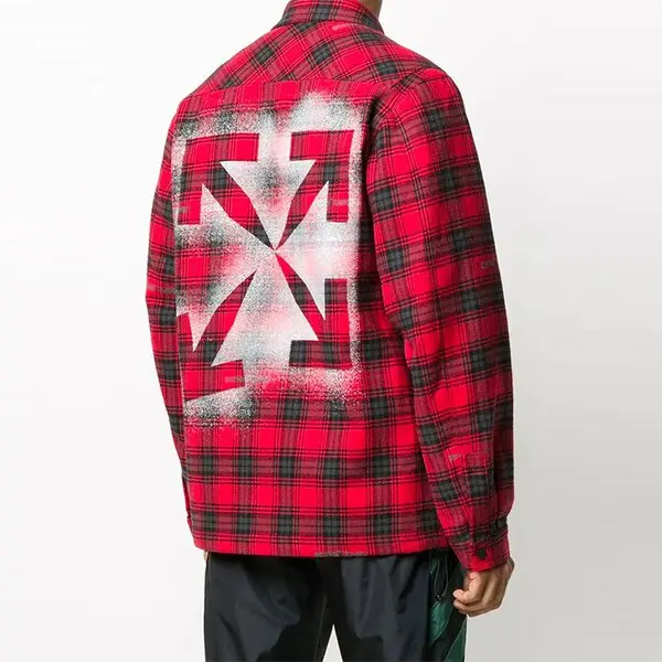 Off-White Cotton Arrows Plaid Shirt Jacket