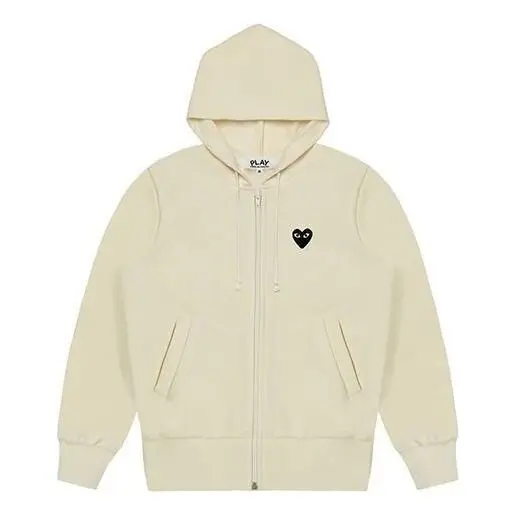 Play Comme Des Garcon Zip Hoodie Big Black Heart - Beige