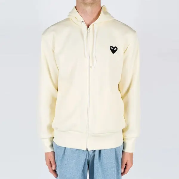 Play Comme Des Garcon Zip Hoodie Big Black Heart - Beige