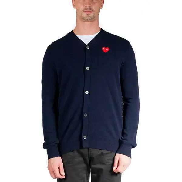 Play Comme Des Garcon Cardigan With Emblem - Navy