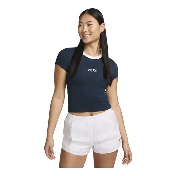 Nike Chill Knit Crop T-shirt Asia Sizing 'navy White - Navy/white