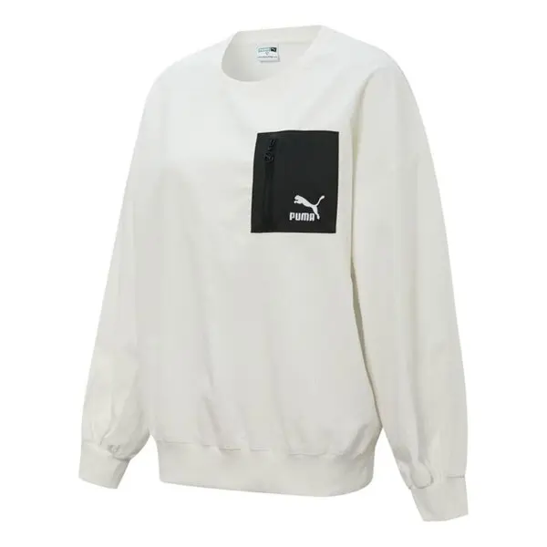 PUMA Contrasting Colors Zipper Pocket Pullover - White