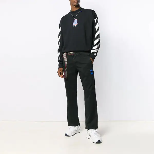 Off-White Diagonal Stripe Cotton Long Sleeve