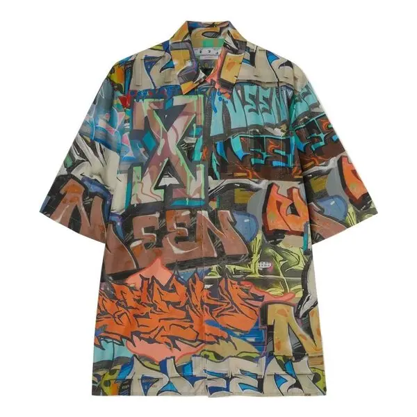 Off-White Graffiti Printing Logo Pattern Short Sleeve Multicolor Shirt - Multi-color