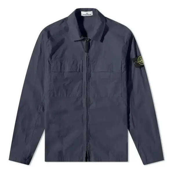 Stone Island Supima Cotton Twill Stretch-tc Zip Shirt Jacket - Navy
