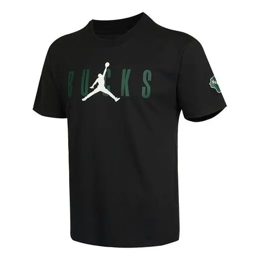 JORDAN Milwaukee Bucks Basketball Sports Printing Round Neck Short Sleeve Black - Default Color