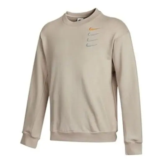 Nike French Terry Swoosh Embroidered Round Neck Pullover - Light Grey
