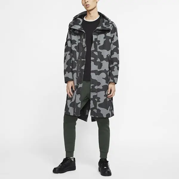 Nike Mid-length Camouflage Hooded Windproof Jacket