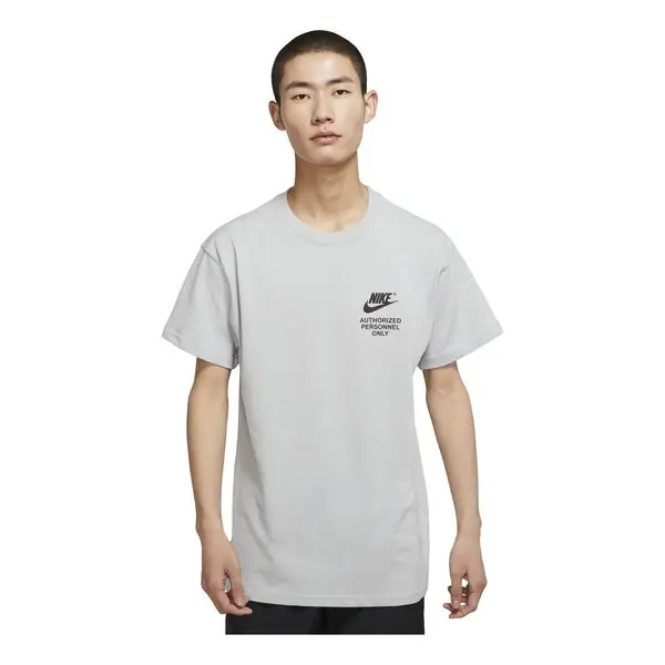 Nike Printing Alphabet Logo Round Neck Cotton Short Sleeve Gray - Multi-color