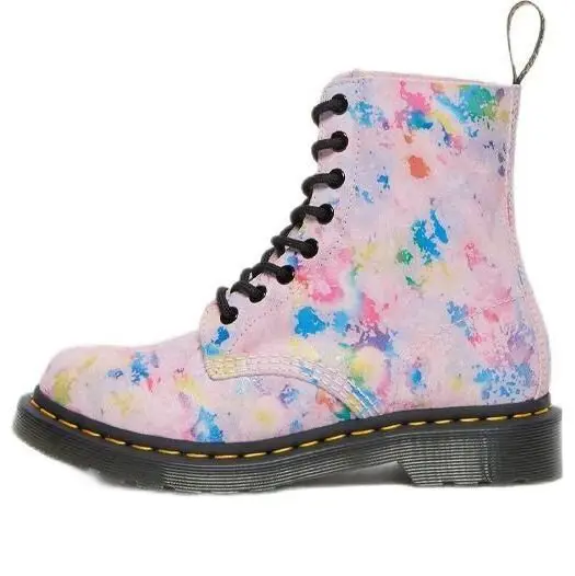 Dr. Martens 1460 Pascal Rainbow Suede Lace Up Boots - Pink