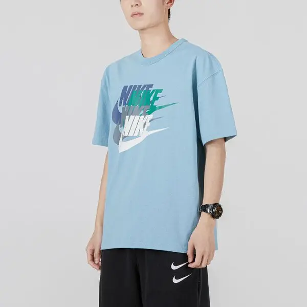 Nike Alphabet Large Logo Printing Sports Breathable Short Sleeve Blue T-shirt - Multi-color