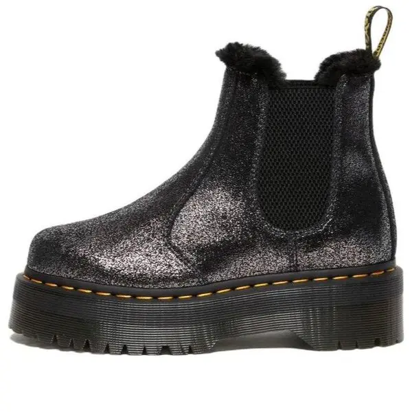 Dr. Martens 2976 Faux Fur-lined Metallic Platform Chelsea Boots - Black