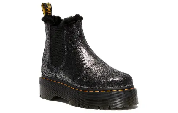 Dr. Martens 2976 Faux Fur-lined Metallic Platform Chelsea Boots