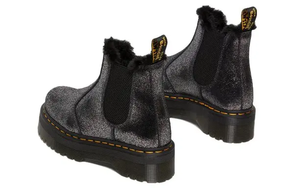 Dr. Martens 2976 Faux Fur-lined Metallic Platform Chelsea Boots
