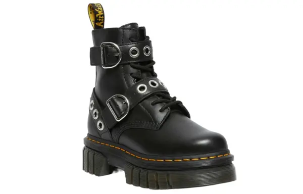 Dr. Martens Leather Lace Up Combat Boots With Buckle Detailing