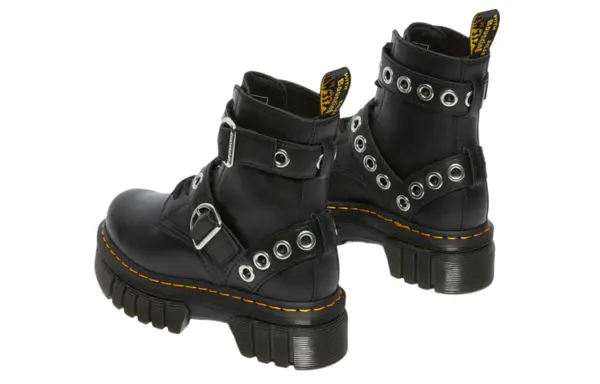 Dr. Martens Leather Lace Up Combat Boots With Buckle Detailing
