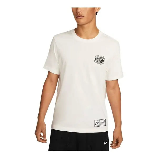 Nike Geometry Printing Round Neck Short Sleeve White T-shirt