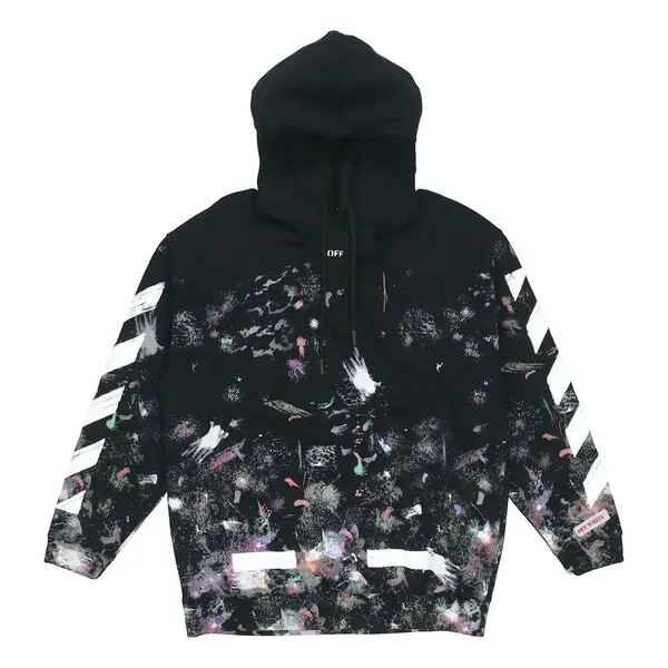 Off-White Diagonal Stripe Paint Splatter Hoodie - Black