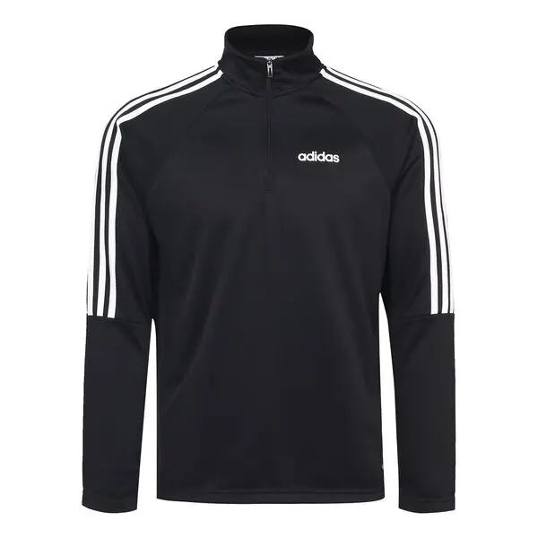 Adidas Quarter Zip Athletic Sweater With Three Stripes Detail - Black