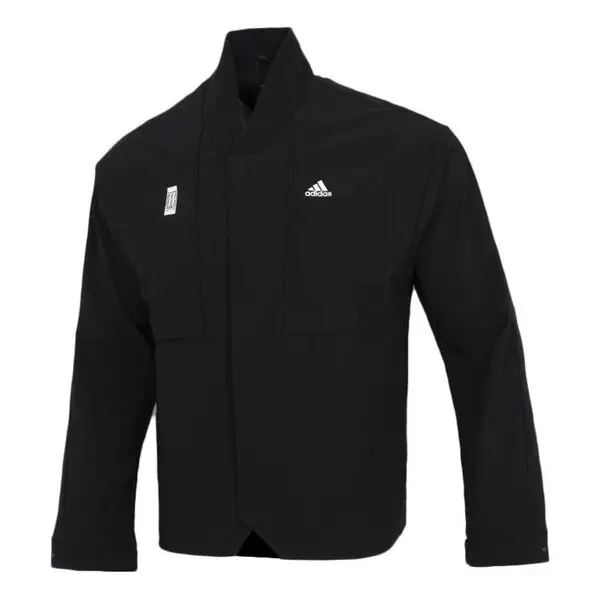 Adidas Splicing Solid Color Athleisure Casual Sports Jacket - Black