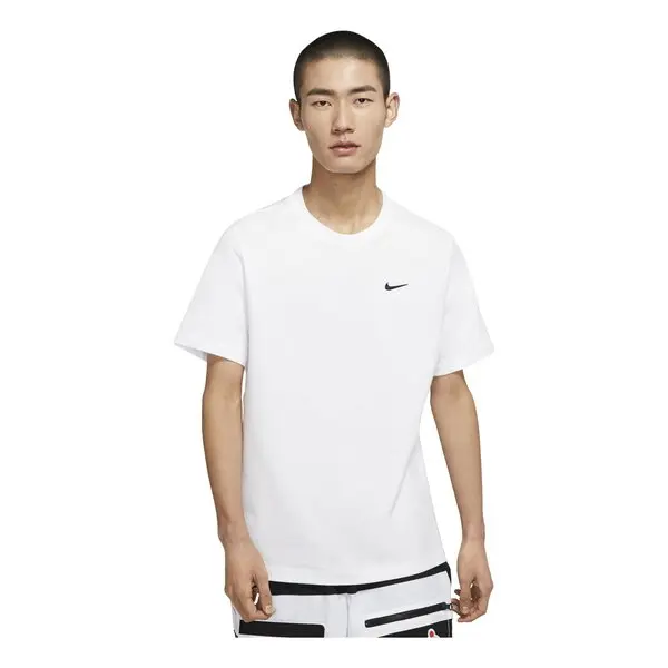 Nike Solid Color Embroidered Logo Micro Mark Round Neck Casual Short Sleeve White T-shirt - Multi-color