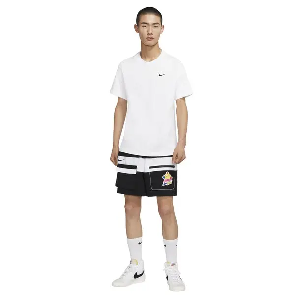 Nike Solid Color Embroidered Logo Micro Mark Round Neck Casual Short Sleeve White T-shirt - Multi-color