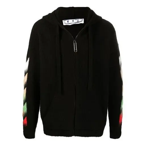 Off-White Ss21 Suede Stripe Zip-up Hoodie - Black