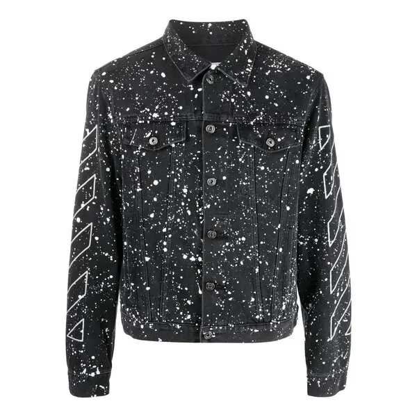 Off-White Fw22 Paint Splash Effect Single Breasted Denim Jacket - Default Color