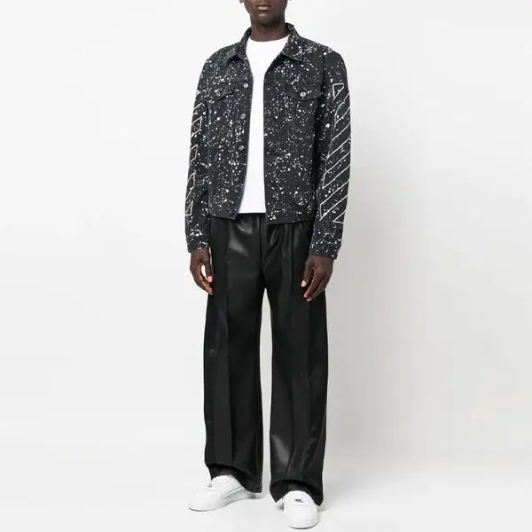 Off-White Fw22 Paint Splash Effect Single Breasted Denim Jacket - Default Color