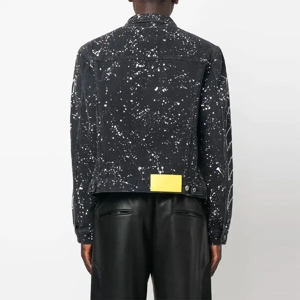 Off-White Fw22 Paint Splash Effect Single Breasted Denim Jacket - Default Color