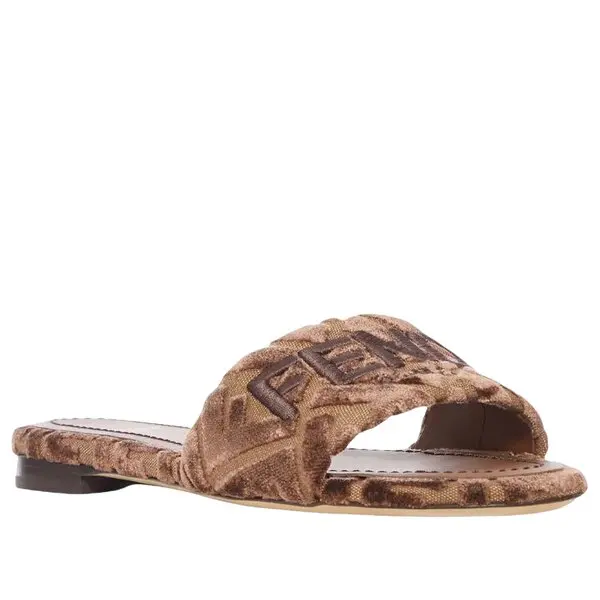 Fendi Sunshine Velvet Slide - Brown