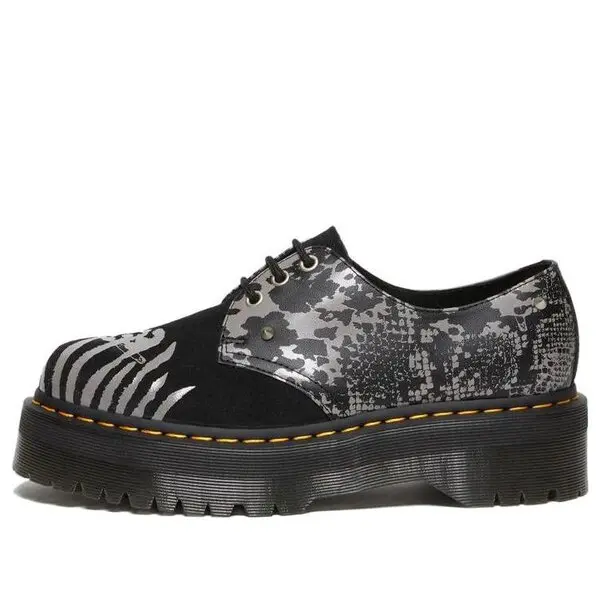 Dr. Martens 1461 Animal Clash Leather & Suede Platform Shoes - Blackgray