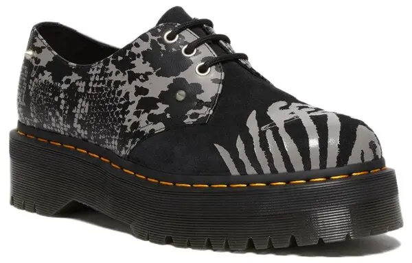Dr. Martens 1461 Animal Clash Leather & Suede Platform Shoes - Blackgray