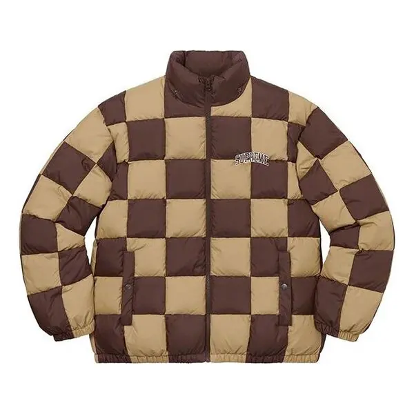 Supreme Checkerboard Puffer Jacket - Yellowbrown