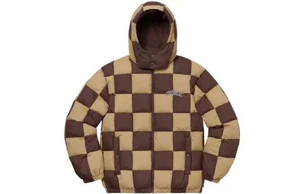 Supreme Checkerboard Puffer Jacket - Yellowbrown