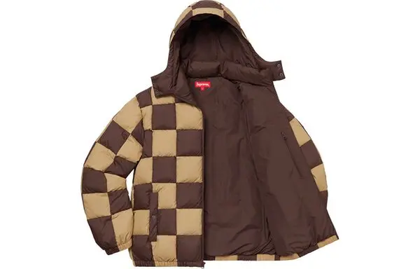 Supreme Checkerboard Puffer Jacket - Yellowbrown