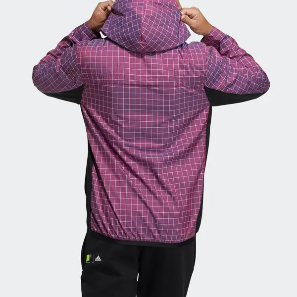 Adidas Wnd Sports Plaid Hooded Windbreaker Jacket - Purple