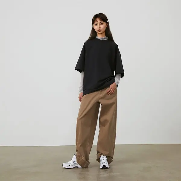 NEW BALANCE Linear Heritage Brushed Back Jersey Oversized T-shirt - Black