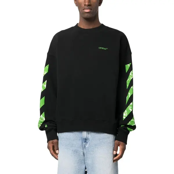 Off-White Diag Stripe Cotton Sweatshirt - Black/green