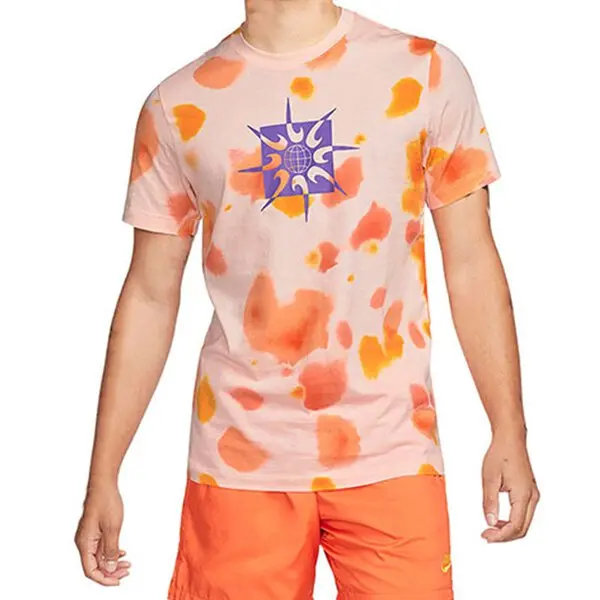Nike Tie Dye Geometry Pattern Casual Round Neck Short Sleeve Orange T-shirt - Multi-color