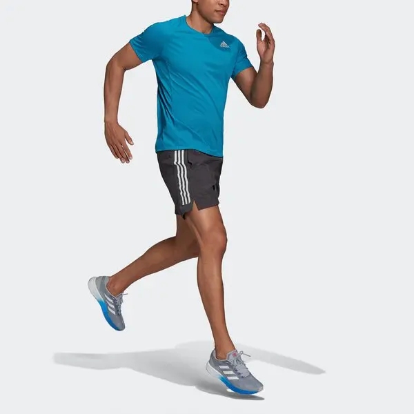 Adidas Adi Runner Short Sleeve Tee With Reflective Stripes - Dark Sky Blue