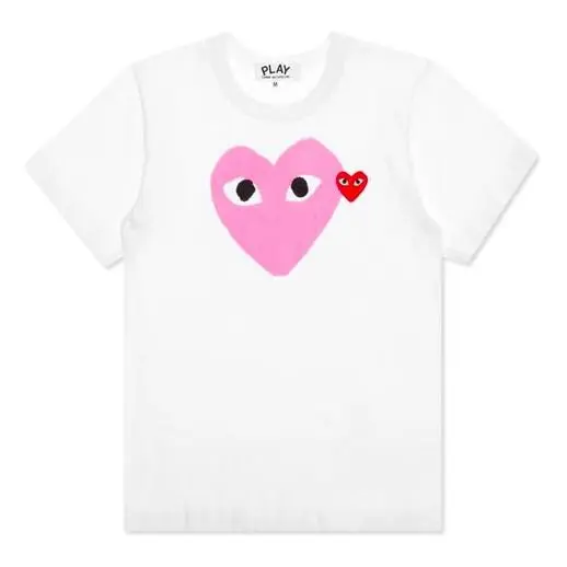 Play Comme Des Garcon Red Emblem Heart T-shirt - White/pink